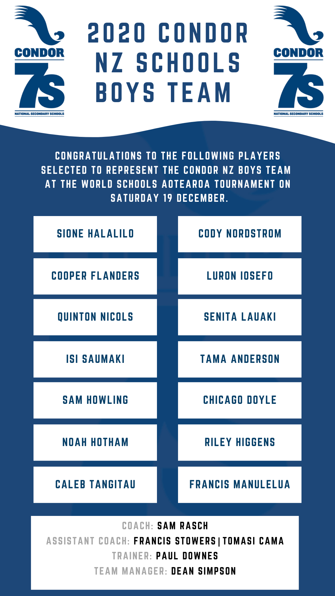 Condor 7's announce World School's Tournament Team - Waikato Secondary ...